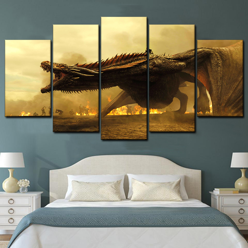 Game Of Thrones Dragon Dracarys 5 pièces Peinture sur Toile Impression ...