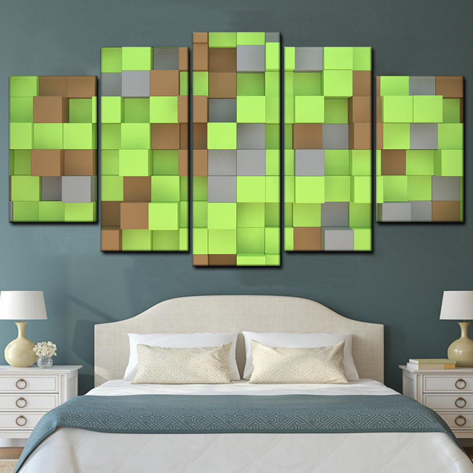 Tableau Minecraft Cubes - 5 pièces Peinture sur Toile Impression